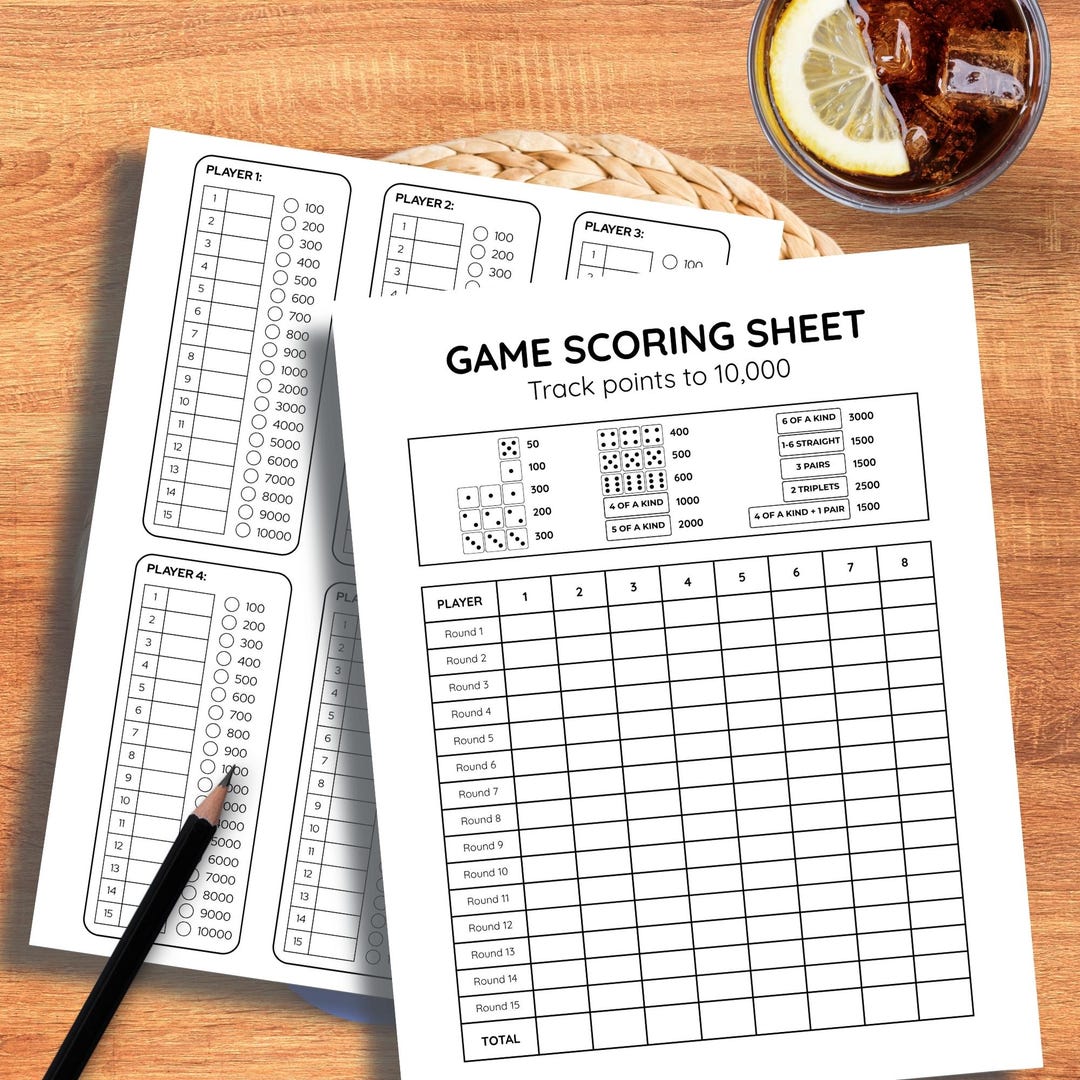 10,000 Dice Game Scoring Sheet, Zilch Points Tracker, Player Score ...