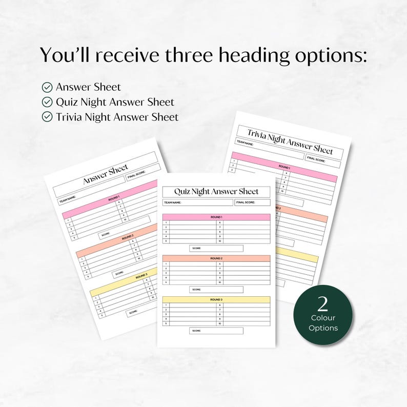 Trivia Night Answer Sheet, Printable Pub Quiz Sheets, 3-6 Rounds, Games ...