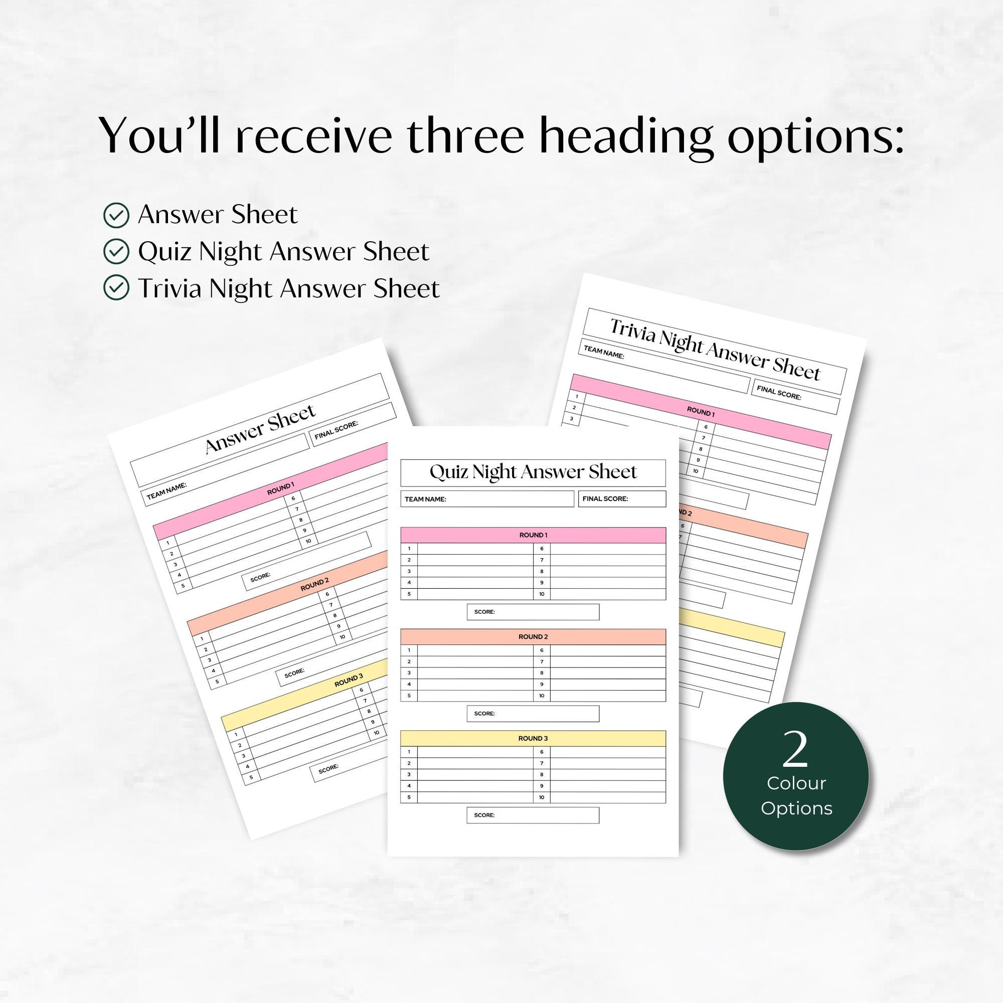 Trivia Night Answer Sheet, Printable Pub Quiz Sheets, 3-6 Rounds, Games ...