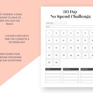 30 Day No Spend Challenge, DIGITAL DOWNLOAD, Savings Tracker, Printable ...