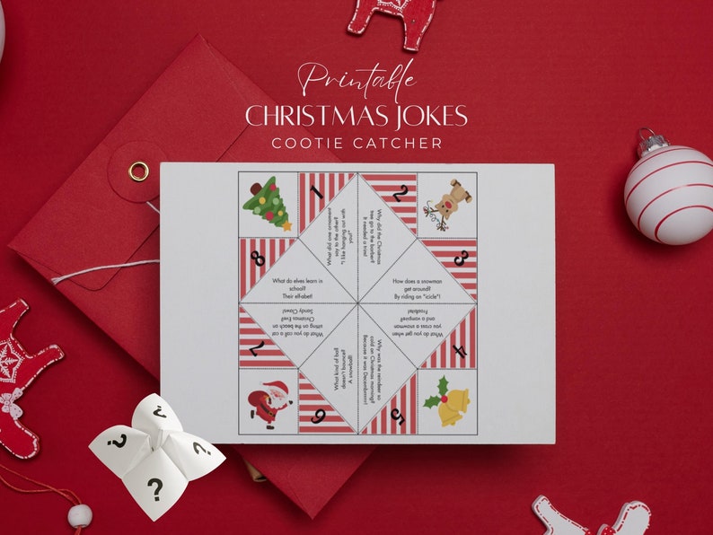 Christmas Jokes Cootie Catcher, Printable Paper Fortune Teller, Festive ...