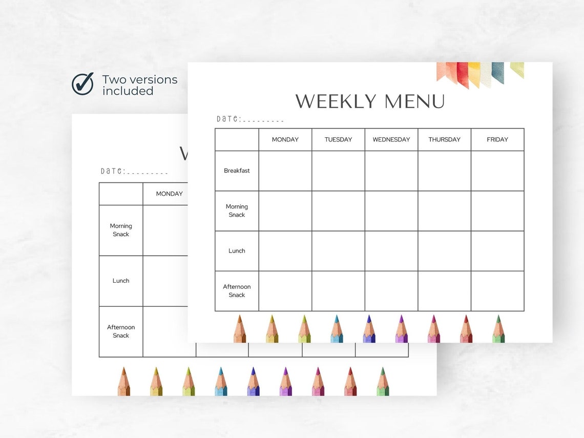 Editable Weekly Daycare Menu, Printable Preschool Meal Planner ...