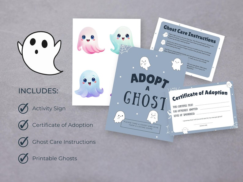 Adopt A Ghost Certificate and Sign, Printable Party Favour, Halloween ...
