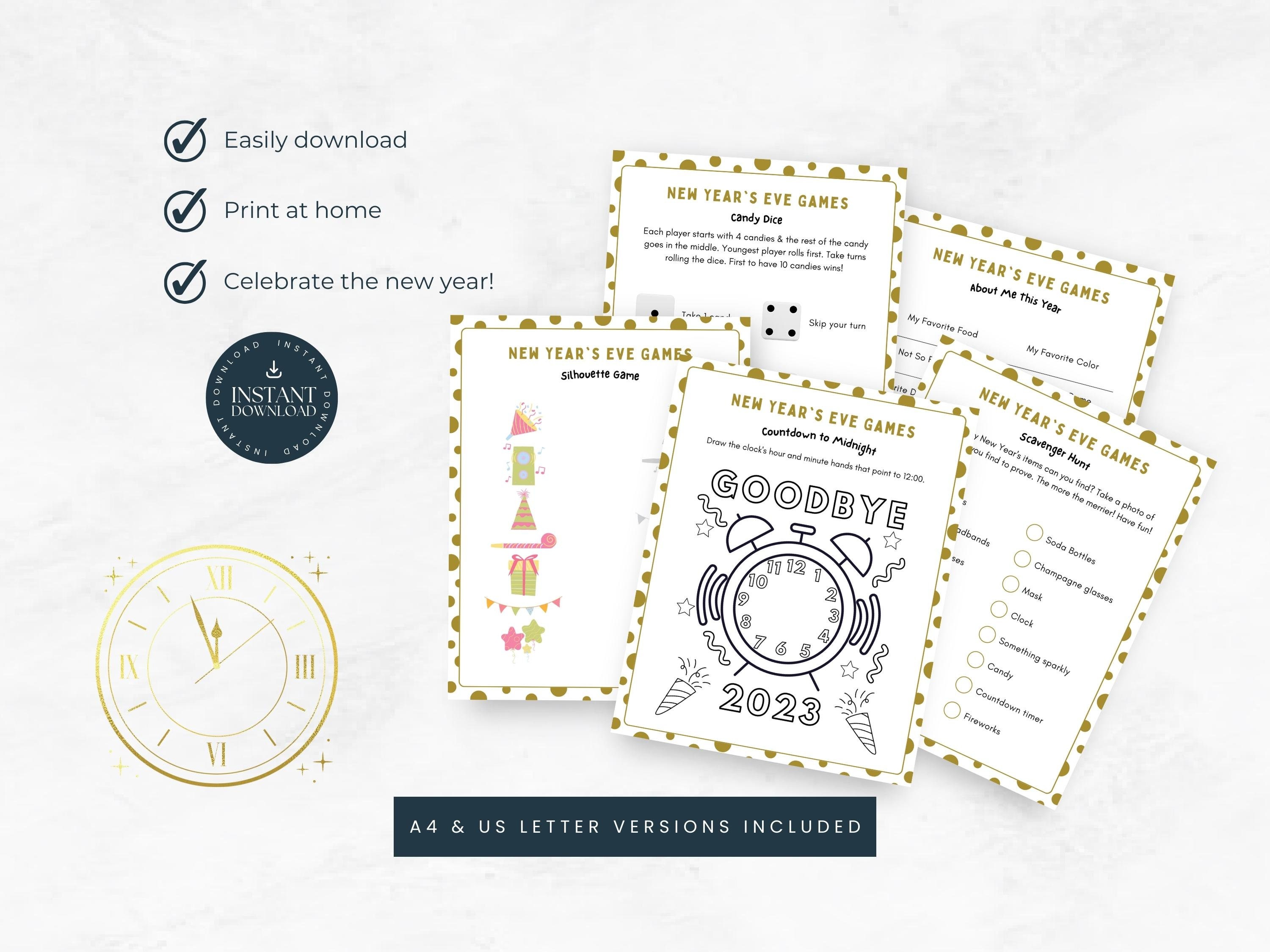 New Year's Activities for Kids, Printable New Year's Eve Games, 20 Page ...