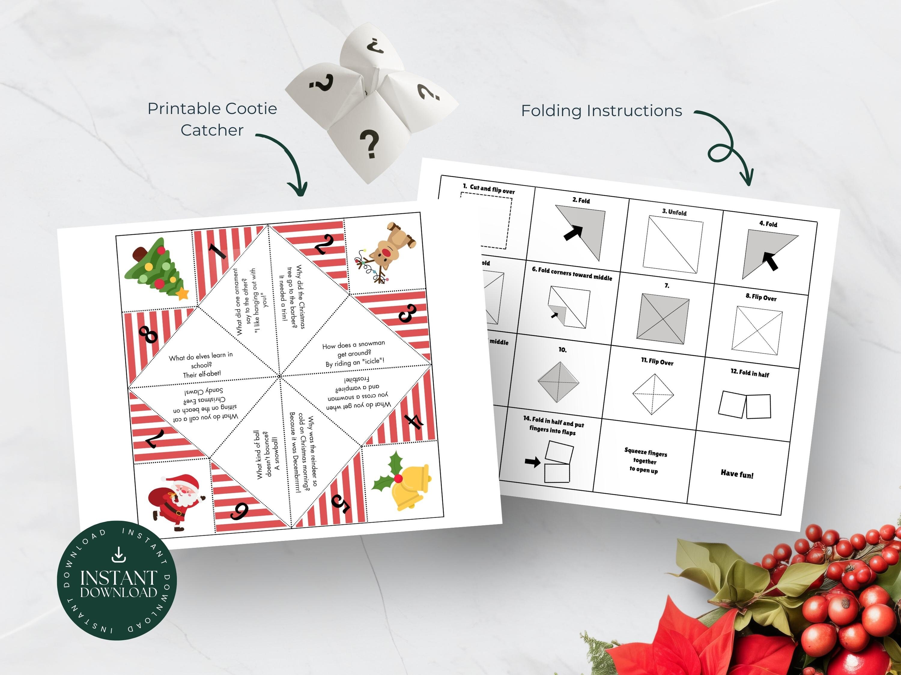 Christmas Jokes Cootie Catcher, Printable Paper Fortune Teller, Festive ...