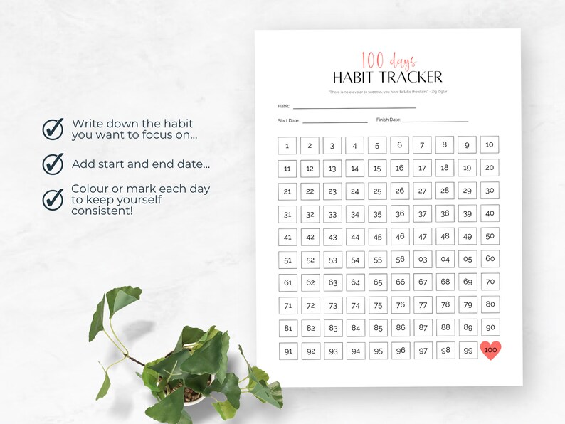 100 Day Habit Tracker Printable PDF Digital Planner Daily - Etsy