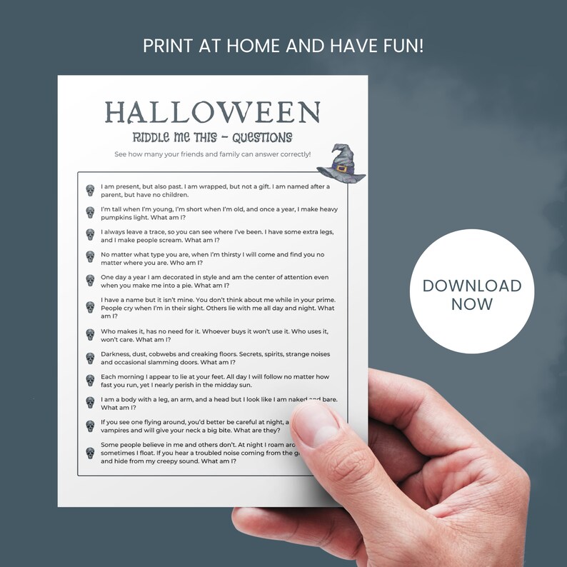 Halloween Riddle Me This PRINTABLE Game, Printable Halloween Trivia ...