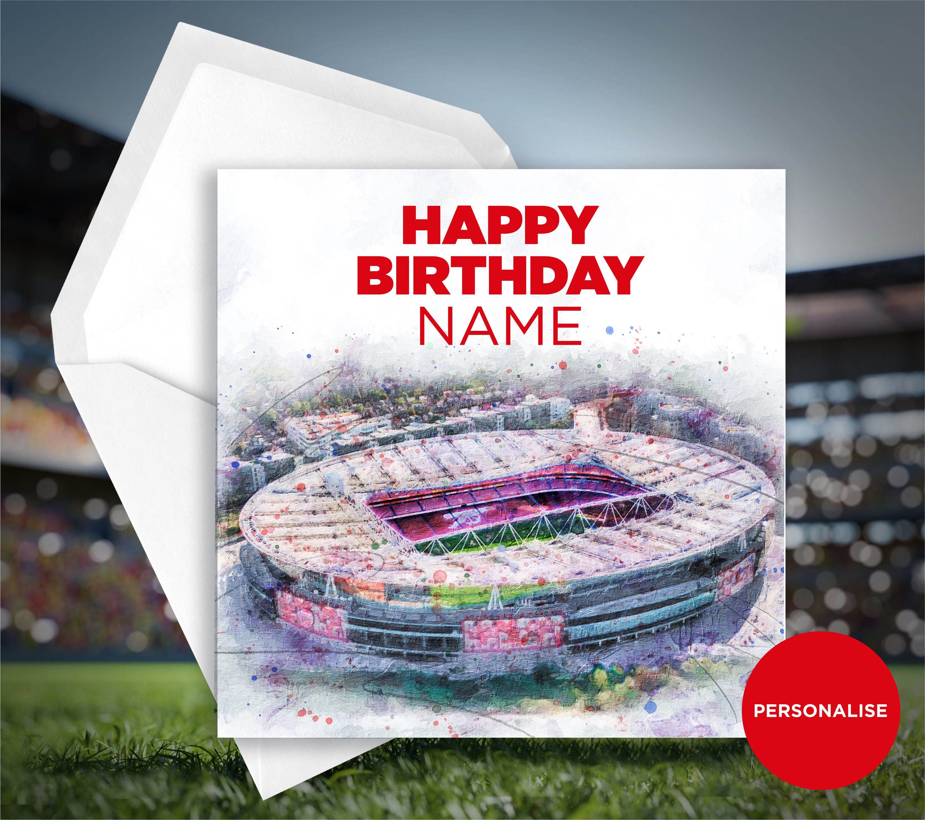 Arsenal Birthday Card - Emirates Stadium Birthday Card - Personalised ...
