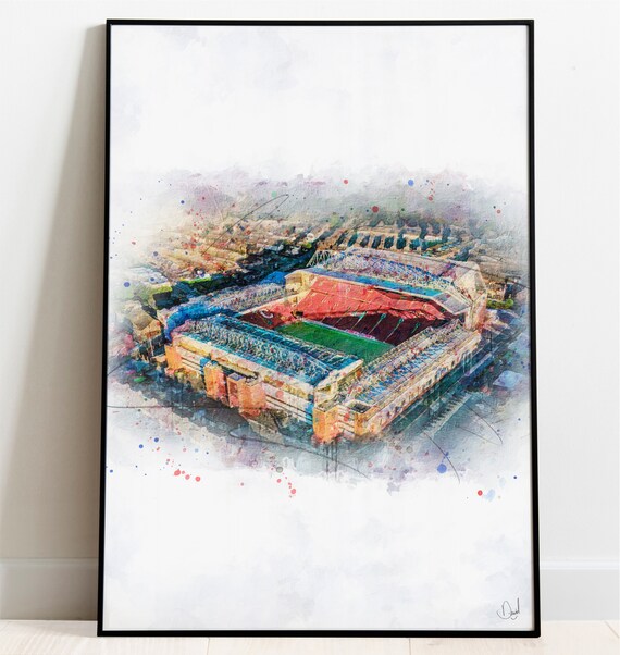 stadium Watercolour Illustration Drawing soccer, Liverpool FC Anfield ...