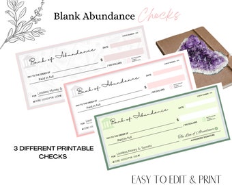 Abundance Checks Manifestation Checks Law of Attraction Blank Cheque ...