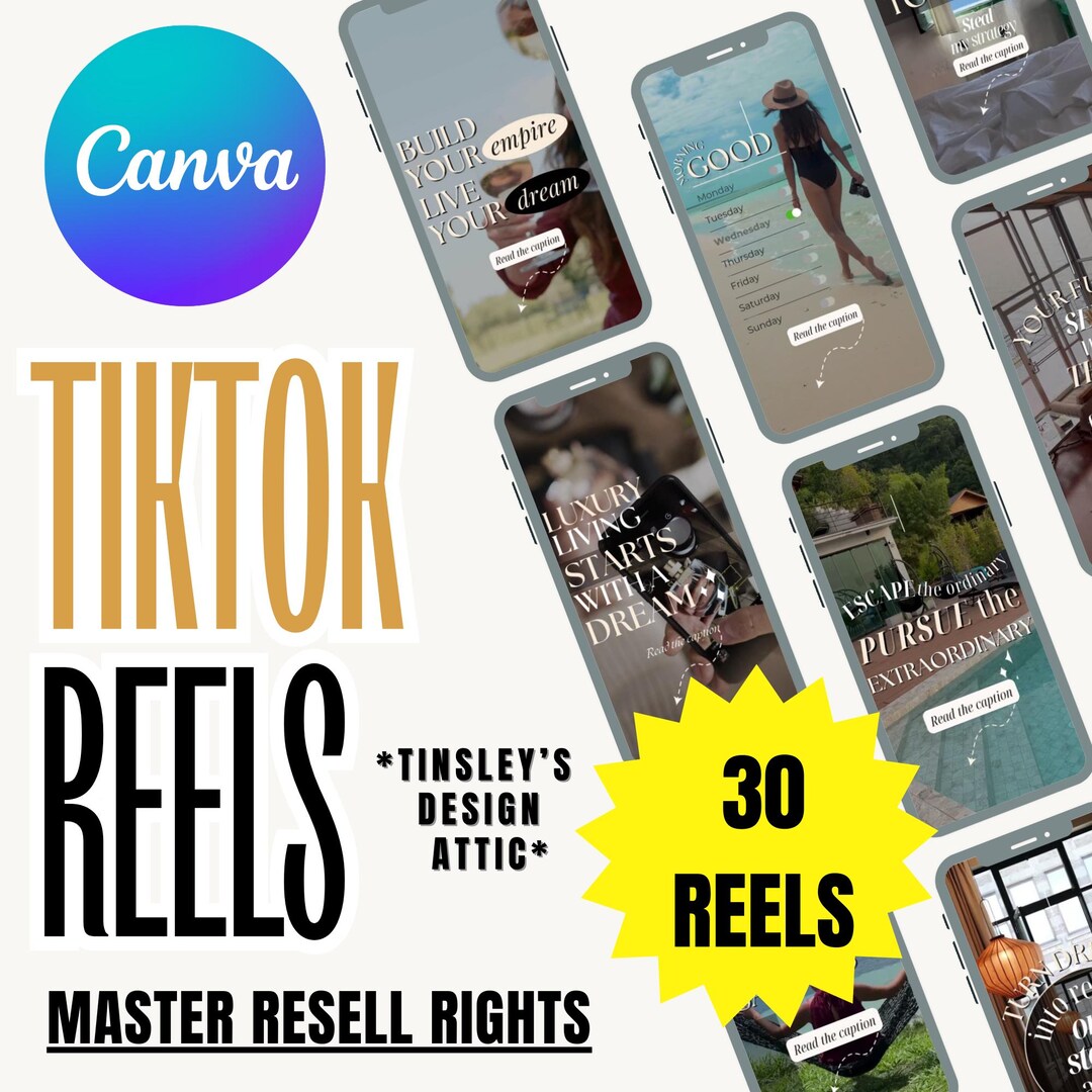 Tiktok Reels 30 MRR & PLR Master Resell Rights 2025 Editable in Canva ...