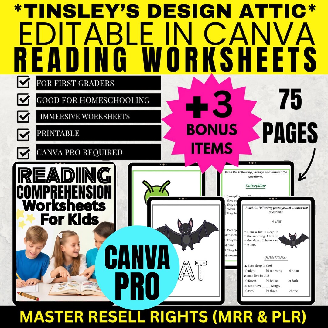 Reading Comprehension Worksheets for Kids | MRR & PLR | Master Resell ...
