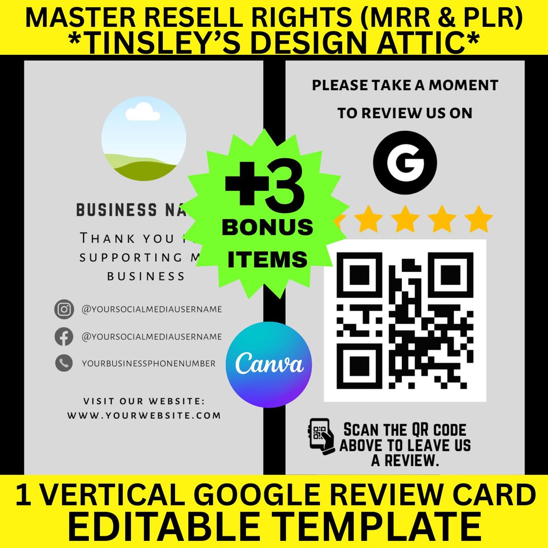 Google Review Card With QR Code Template | MRR & PLR | Master Resell Rights | Business ...