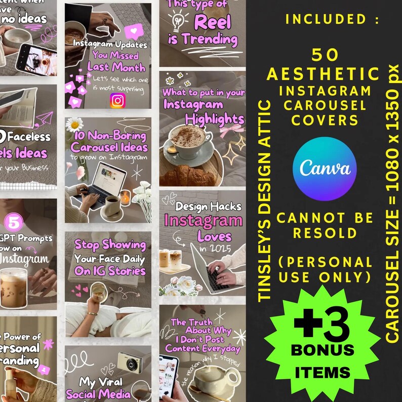 Instagram Carousel Covers | Set of 50 | Aesthetic | Trendy | Viral ...