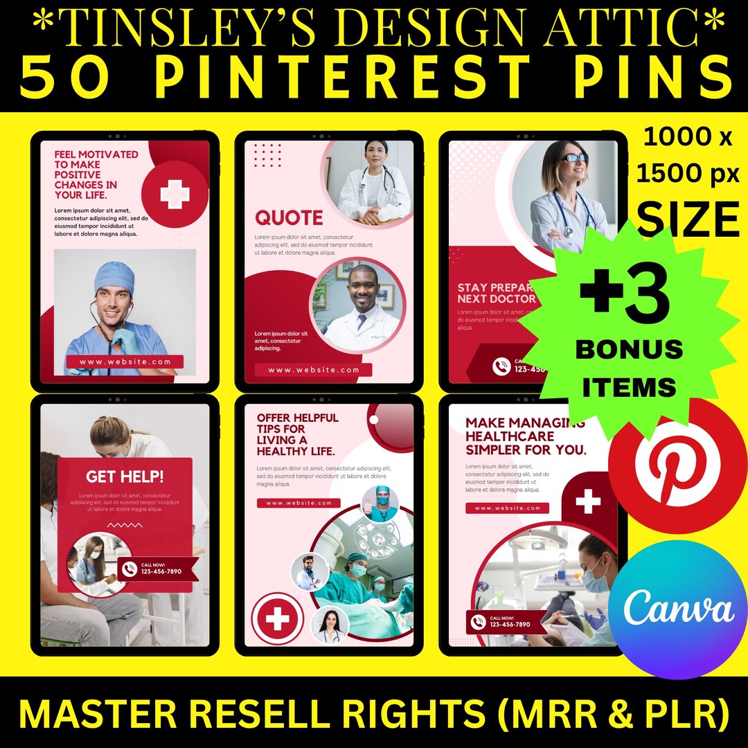 Medical Pinterest Pins: 50 Canva Templates (MRR & PLR) (digital ...