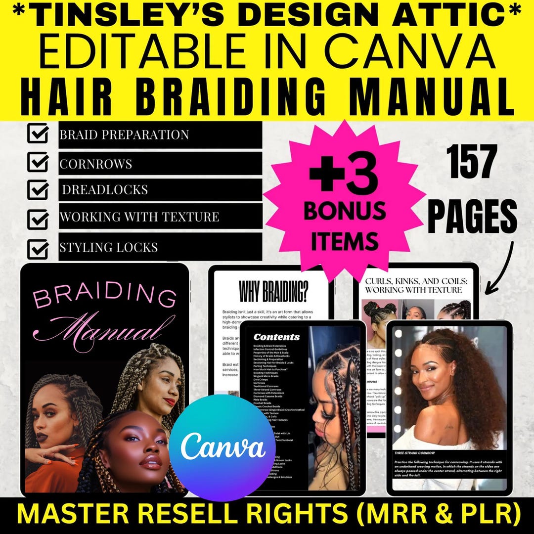 Braiding Manual | 157 Pages | Hair Braiding Guide Tutorial | Digital ...