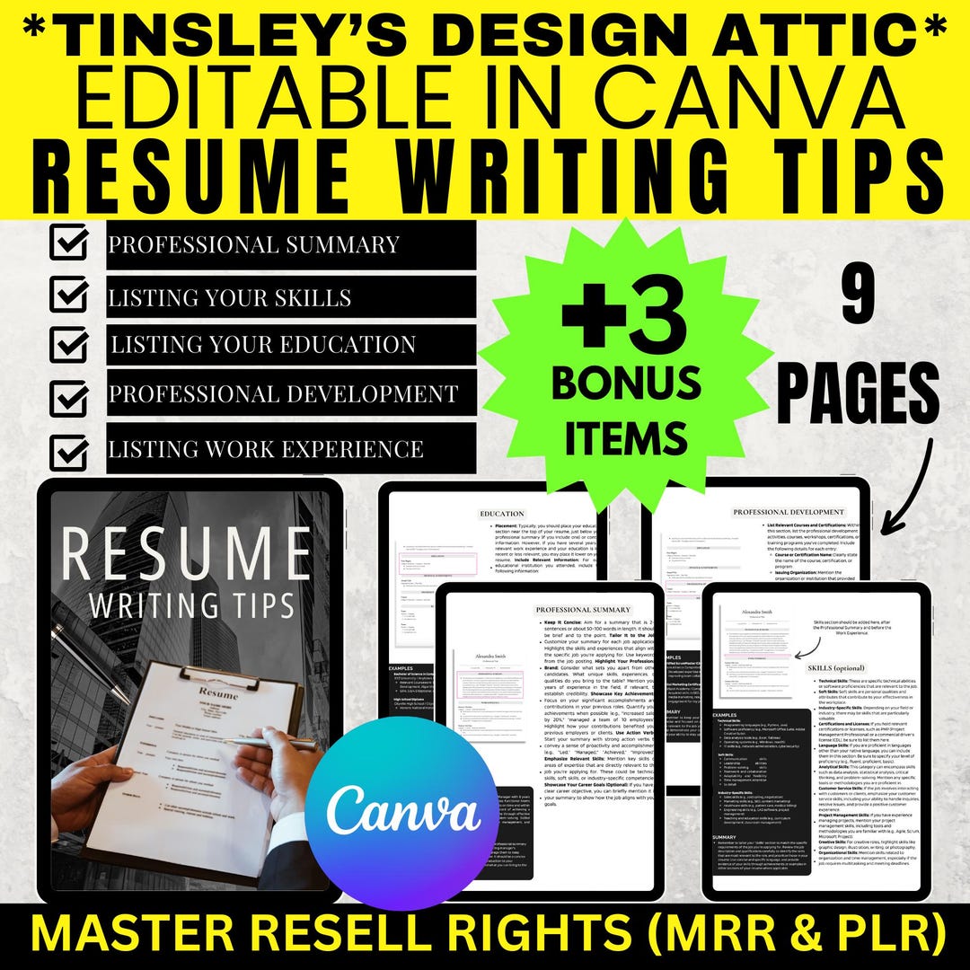 Resume Writing Tips Mini Guide | 9 Pages | MRR & PLR | Master Resell ...