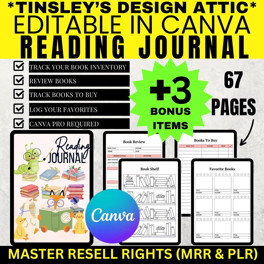 Reading Journal Tracker | 67 Pages | Digital Download | Canva | Book ...