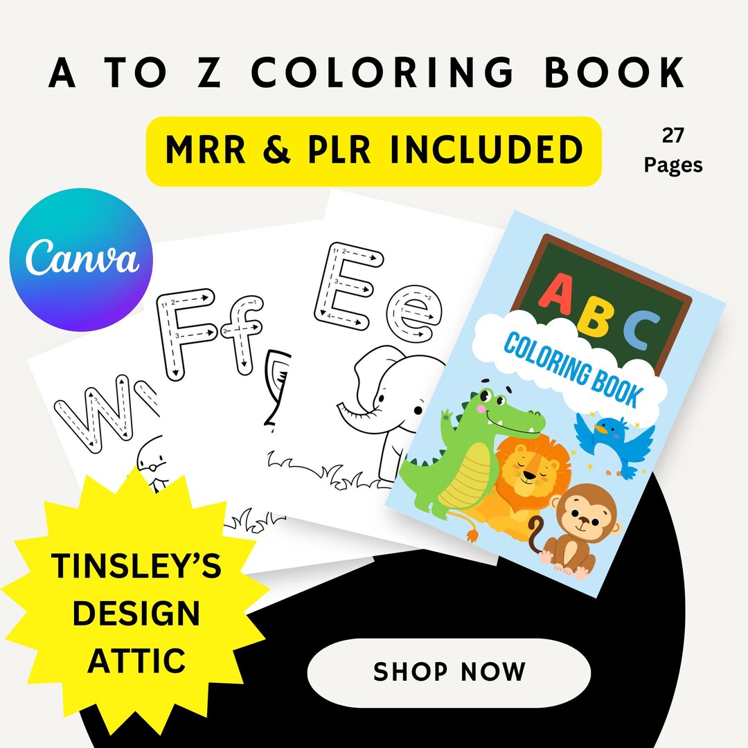 A to Z Coloring Book Busybook for Toddlers MRR & PLR 27 Pages Cute ...