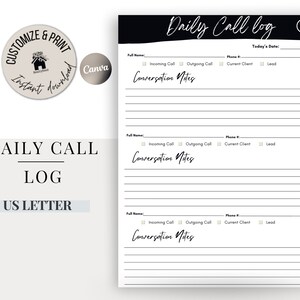 Daily Call Log Call Tracking Forms Real Estate Agent real - Etsy
