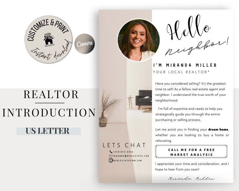 Realtor Hello Neighbor Letter Real Estate Introduction Flyer | Etsy