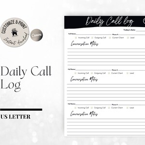 Daily Call Log Call Tracking Forms Real Estate Agent real - Etsy