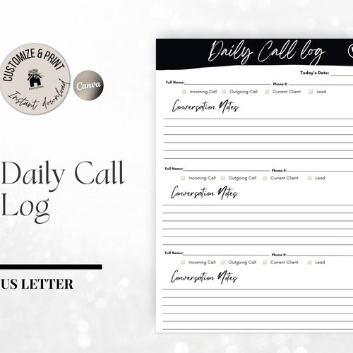 Daily Call Log Call Tracking Forms Real Estate Agent real - Etsy