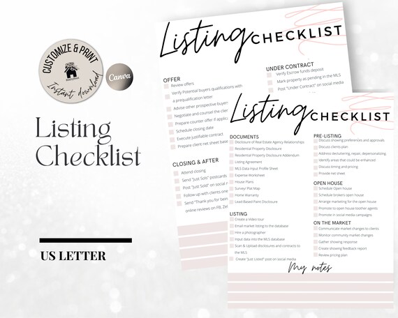 Editable Realtor Listing Checklist Real Estate Transaction - Etsy
