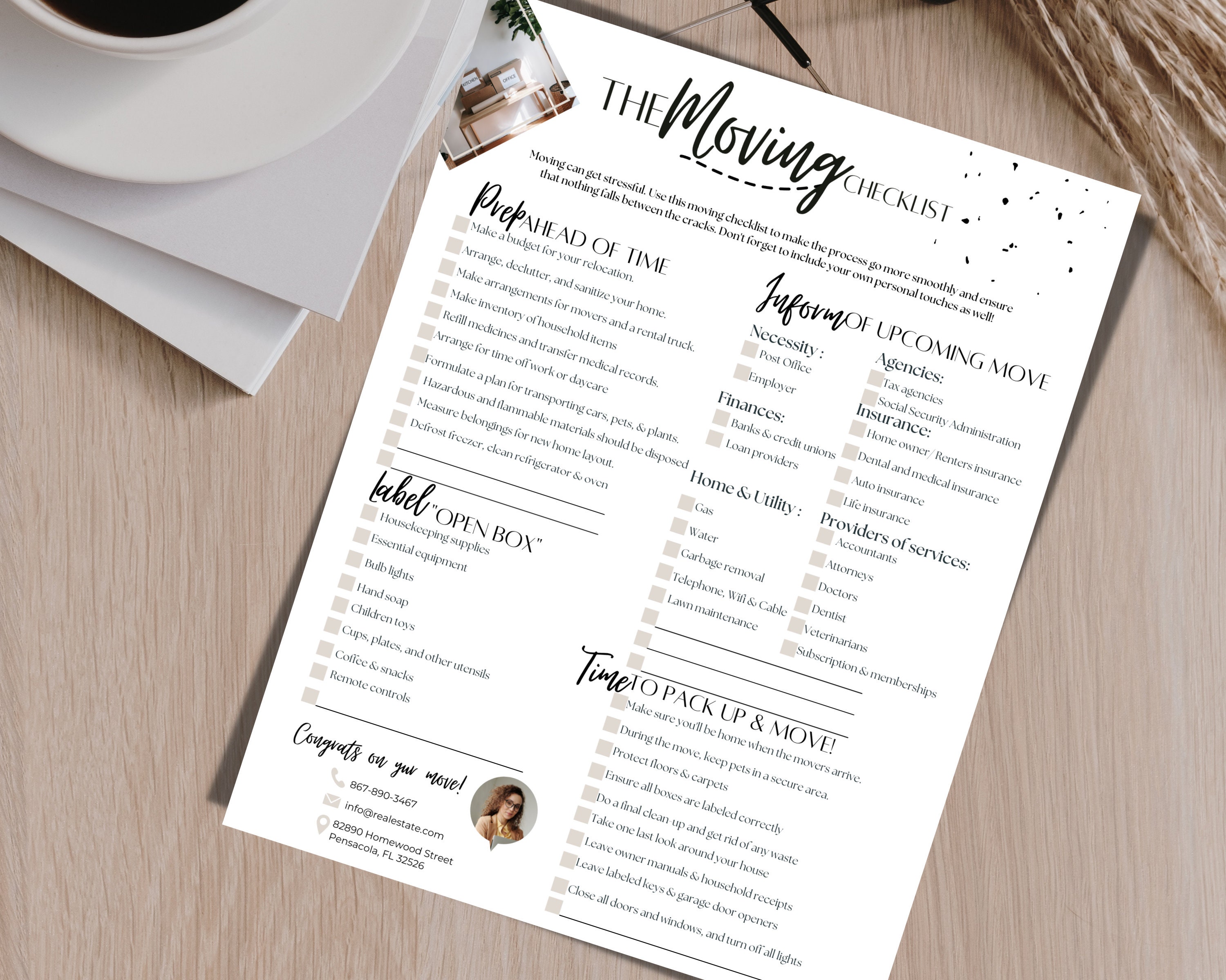 Real Estate Moving Checklist, Realtor Moving Guide, Printable Moving To ...