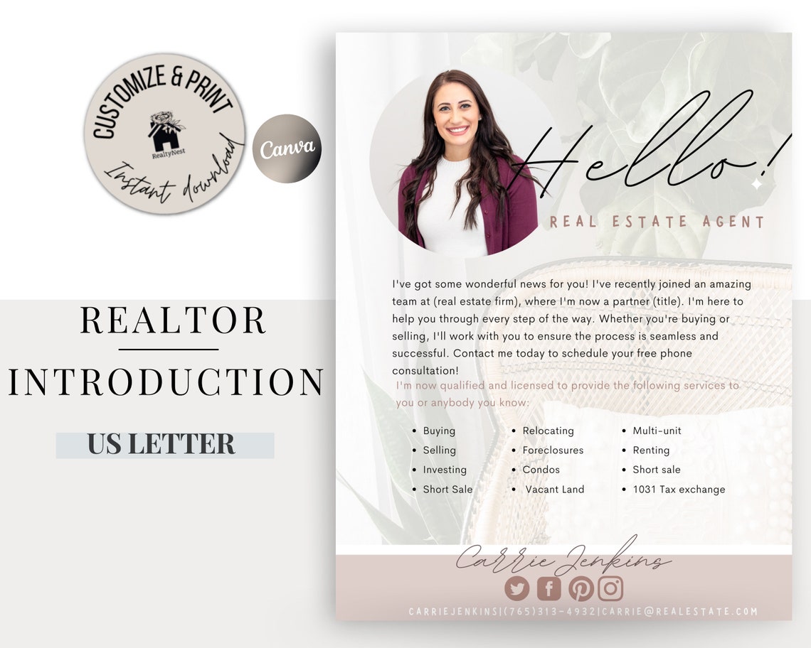Real Estate New Agent Introduction Letter Flyerfarming - Etsy