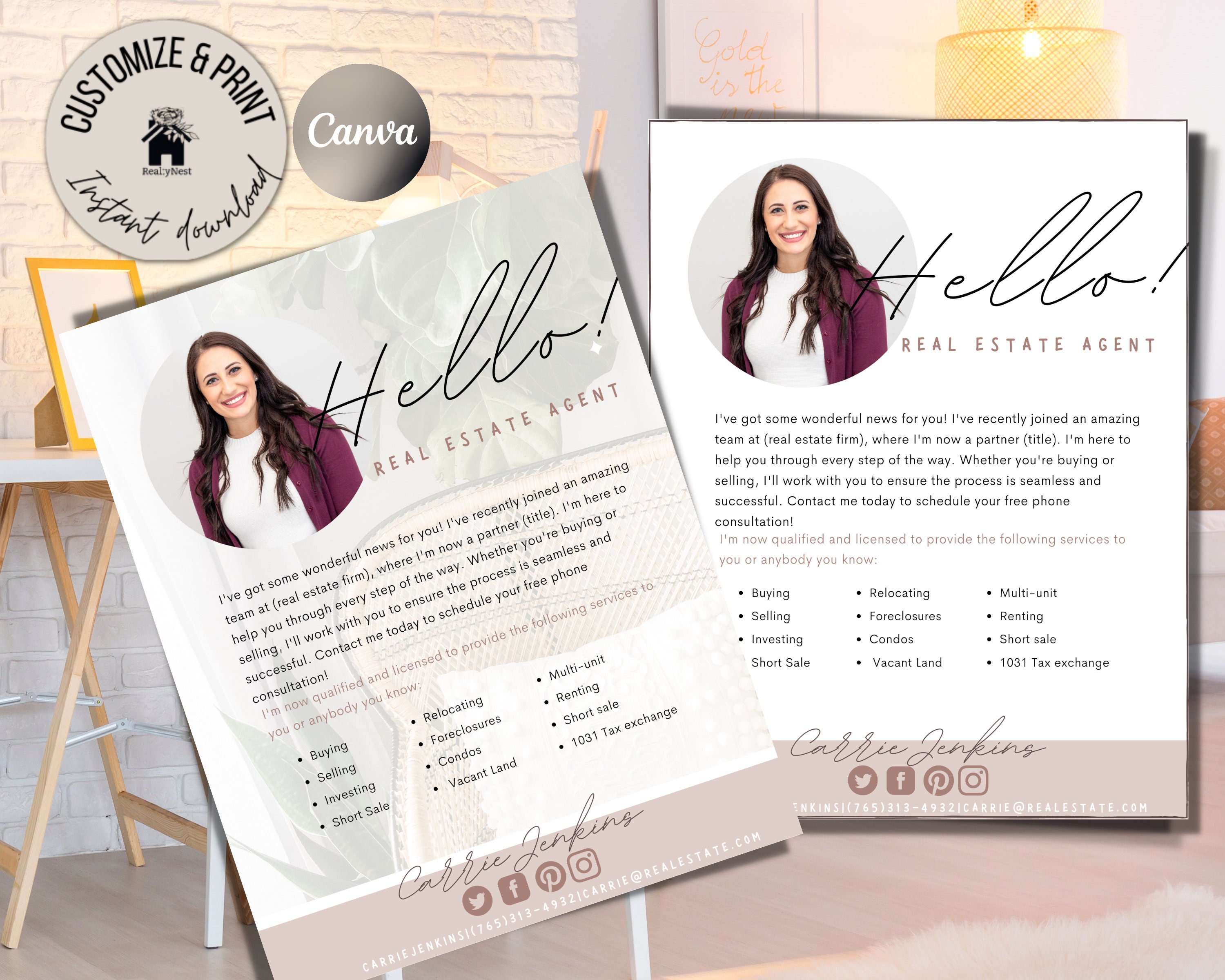 Real Estate New Agent Introduction Letter Flyerfarming Etsy