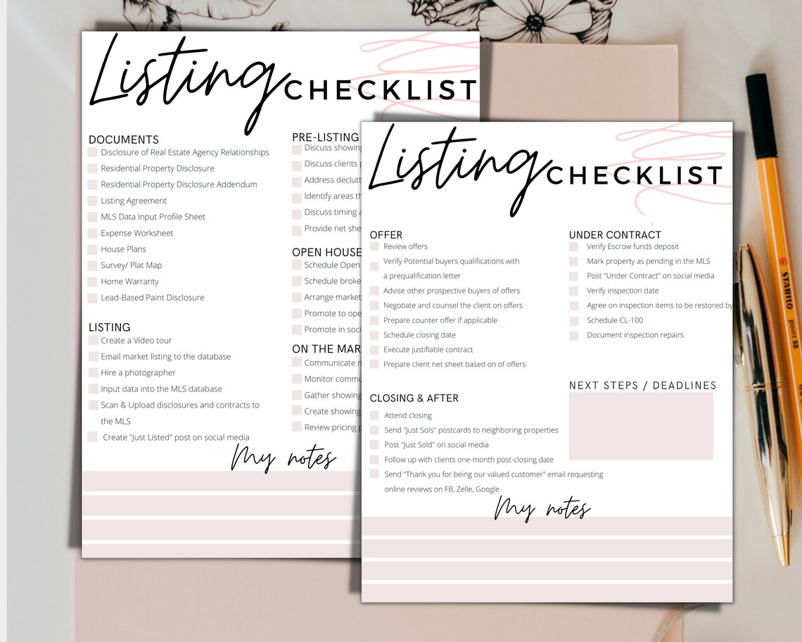 Editable Realtor Listing Checklist Real Estate Transaction - Etsy