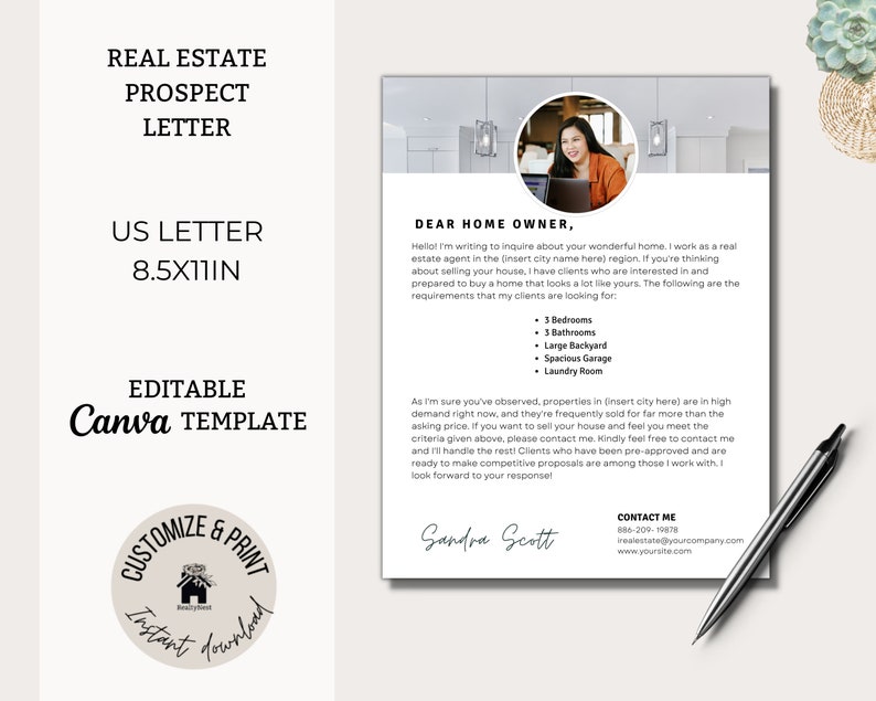 Real Estate Prospect Letter Canva Template Real Estate Agent Editable ...