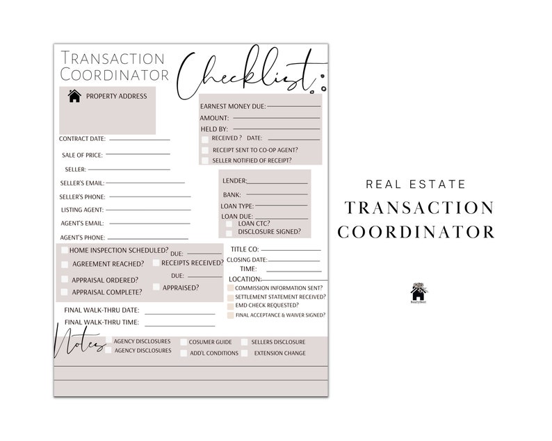 Transaction Coordinator Checklist Canva Template Instant - Etsy