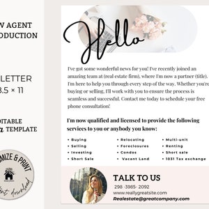 Real Estate New Agent Introduction Letter Flyer Template Realtor ...