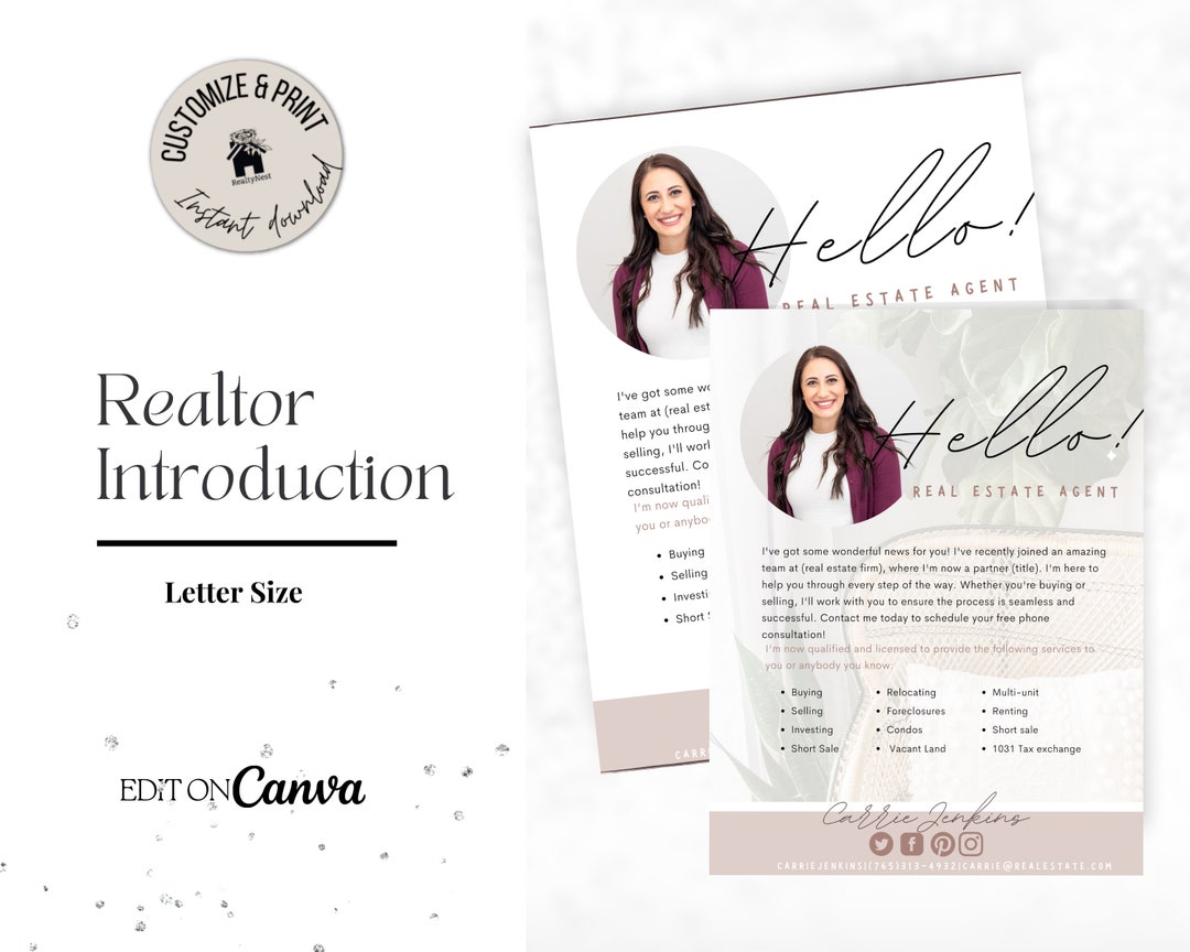 Real Estate New Agent Introduction Letter Flyerfarming - Etsy