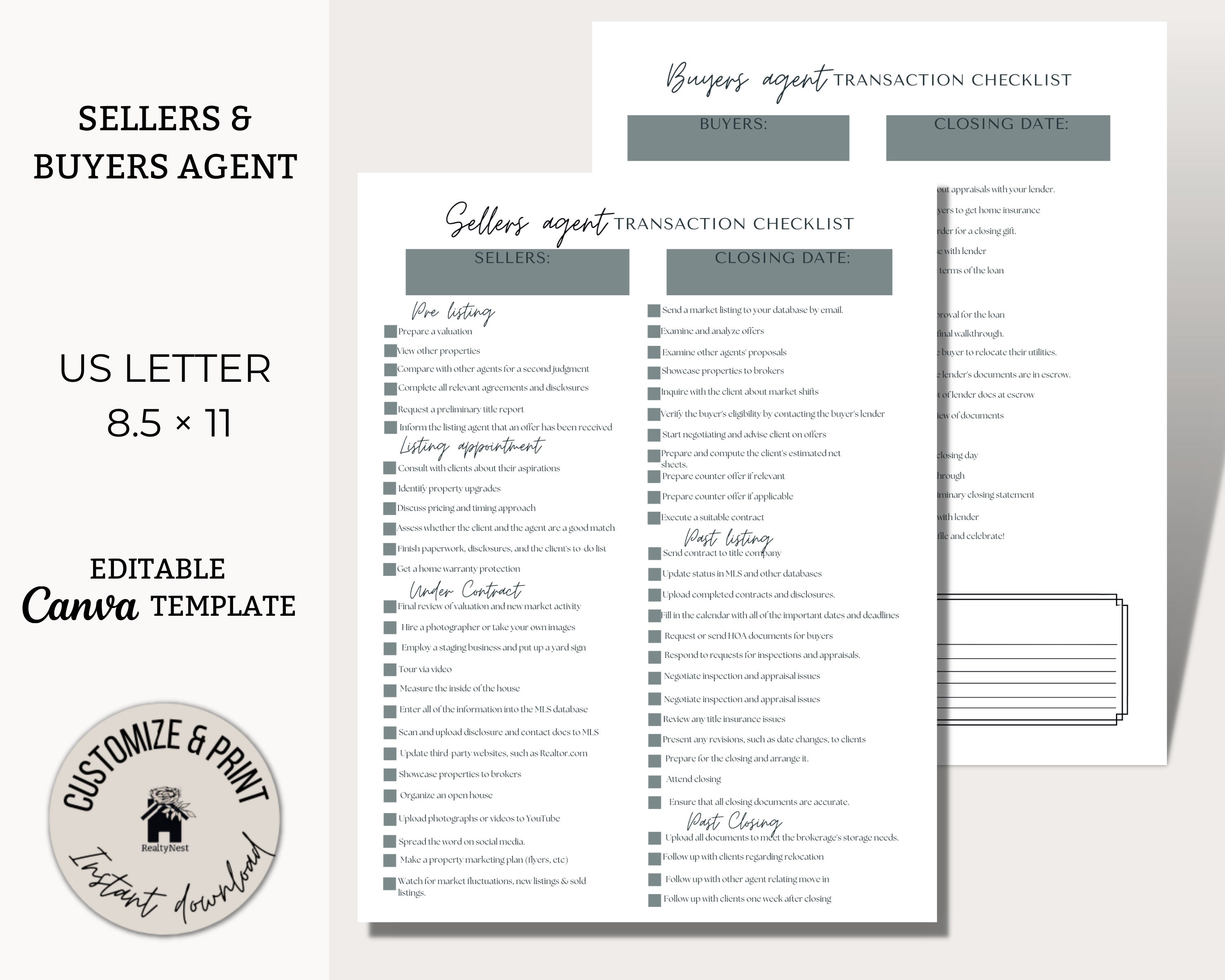 Sellers Agent & Buyers Agent Transaction Checklist Bundle, Sellers ...