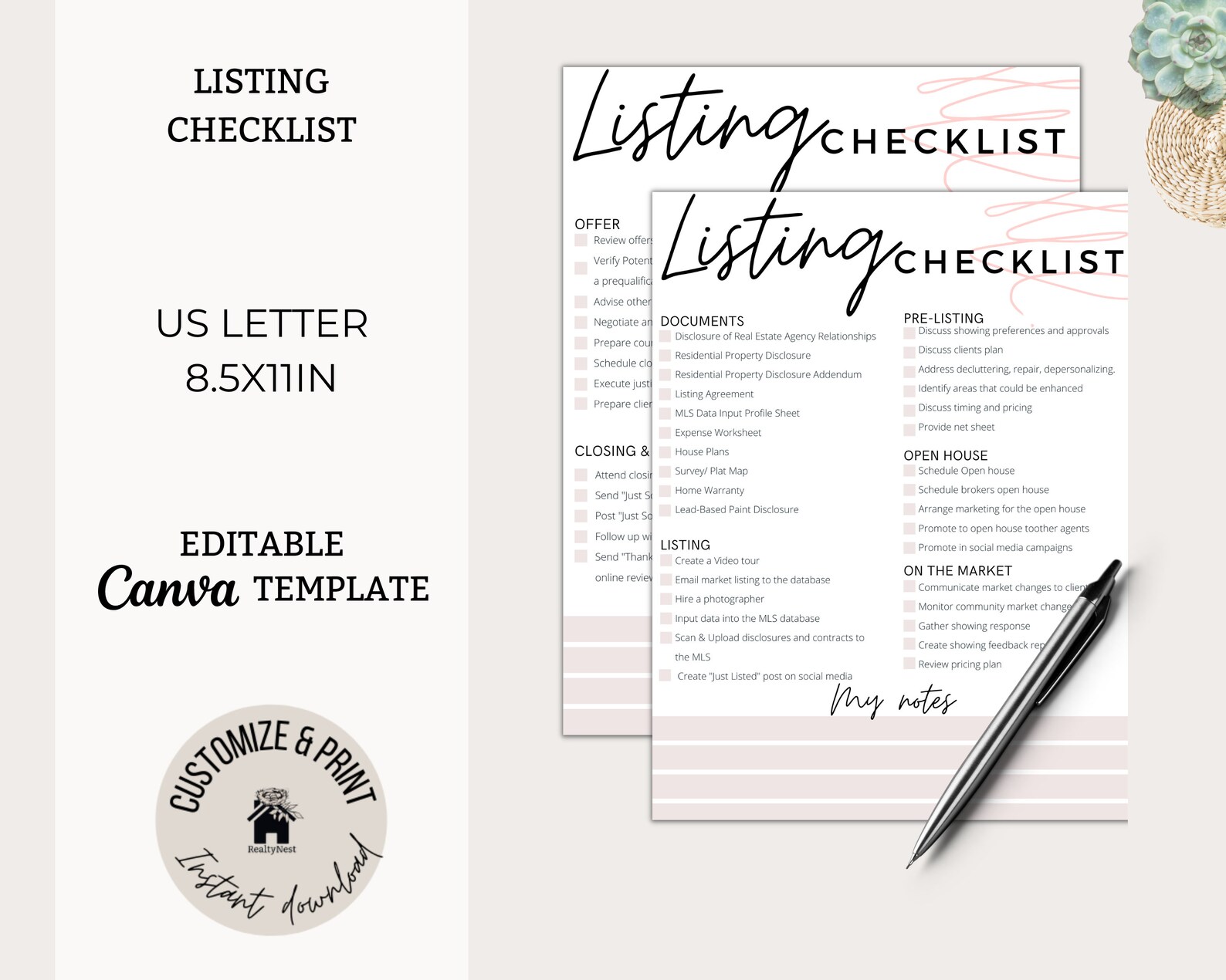 Editable Realtor Listing Checklist Real Estate Transaction - Etsy