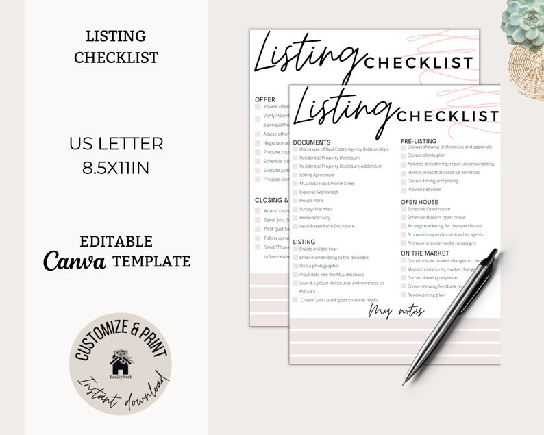Editable Realtor Listing Checklist Real Estate Transaction - Etsy