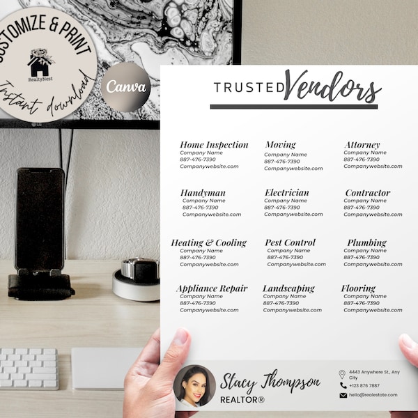 Realtor Vendor List Template - Etsy