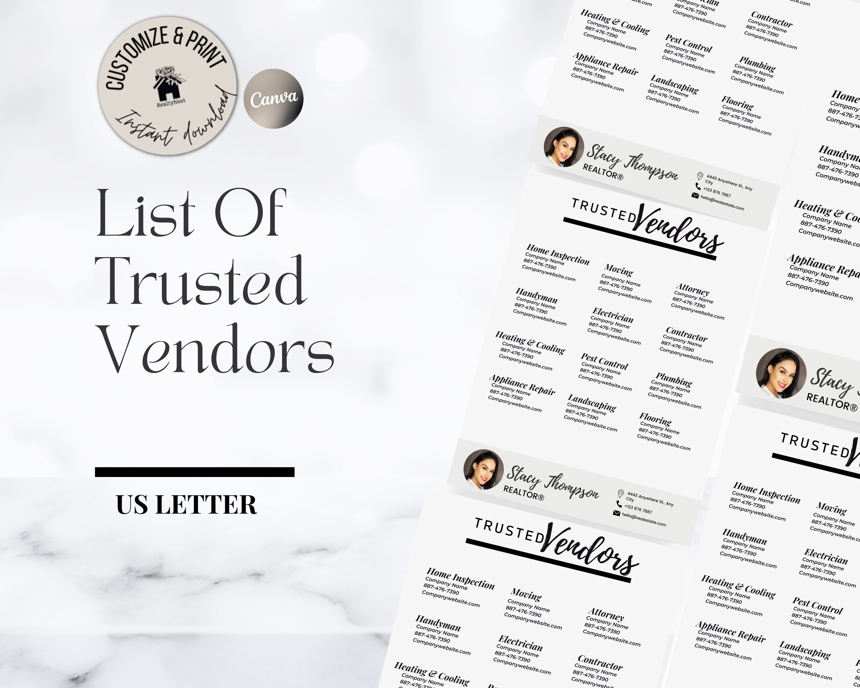 Simple Real Estate Trusted Vendor List Template Realtor - Etsy