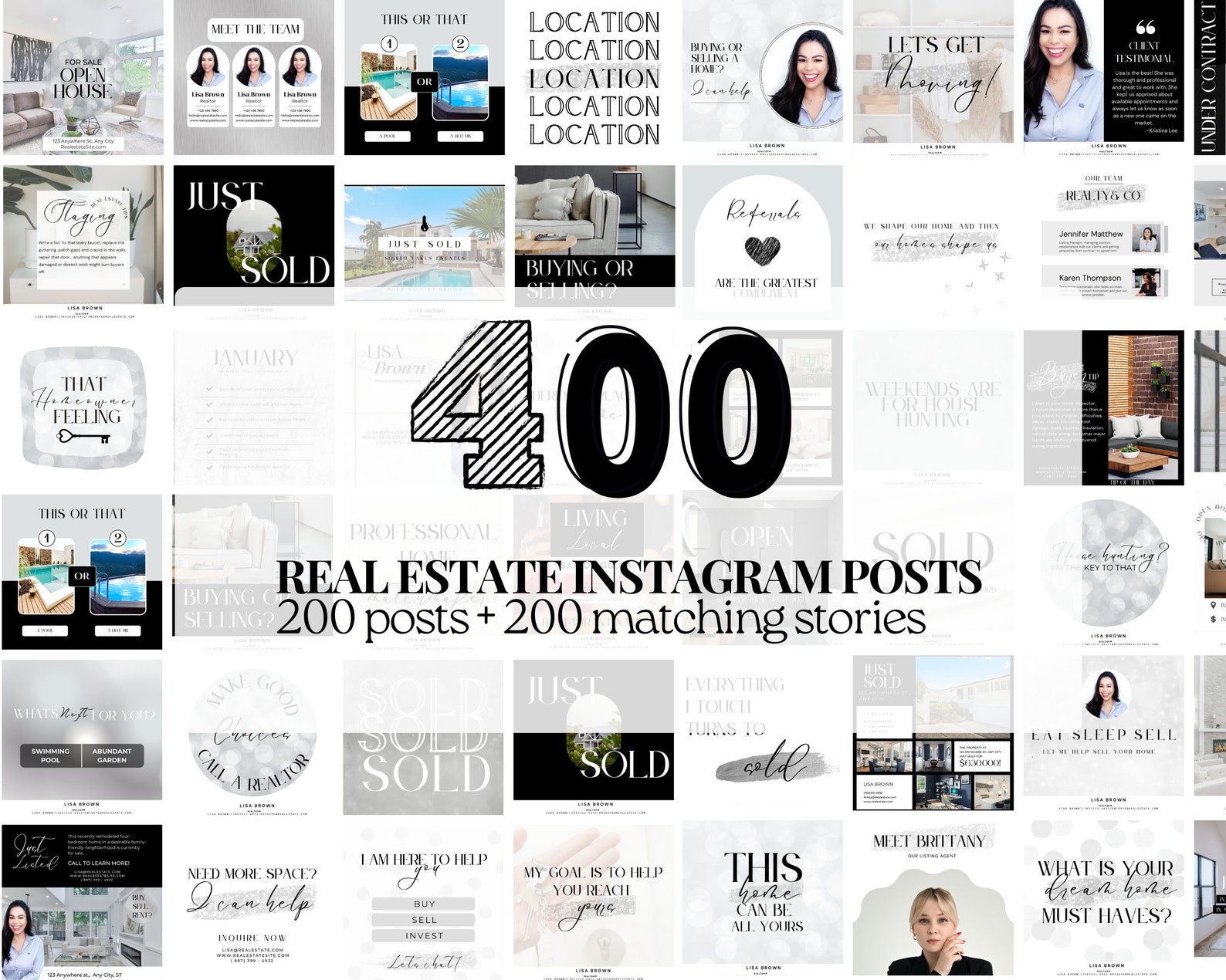 400 Silver and Black Real Estate Marketing Templates, Luxury Real ...