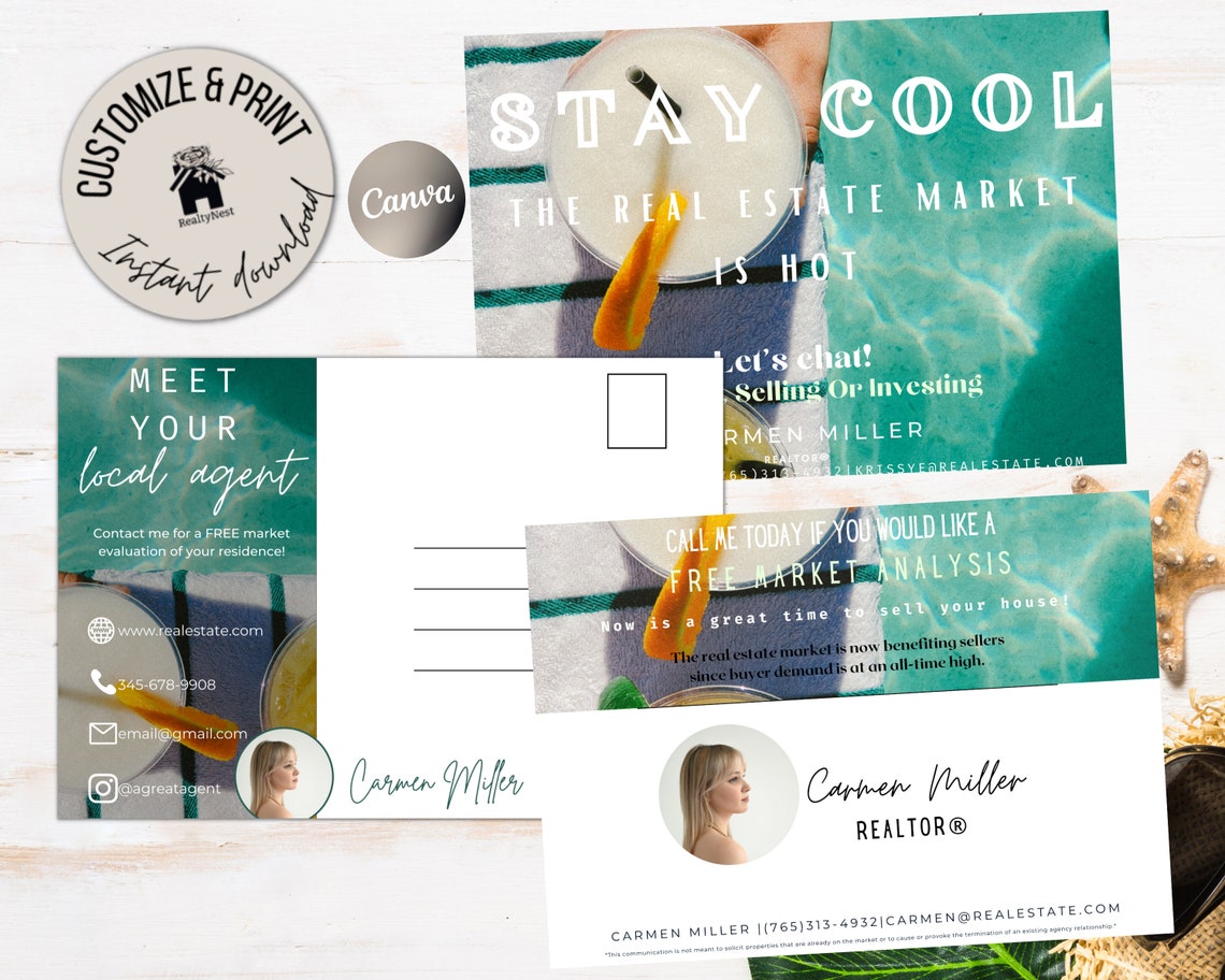 Realtor Summer Postcard, Real Estate Summer Marketing Postcard, Realtor ...