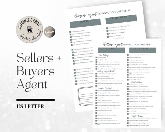 Sellers Agent & Buyers Agent Transaction Checklist Bundle - Etsy