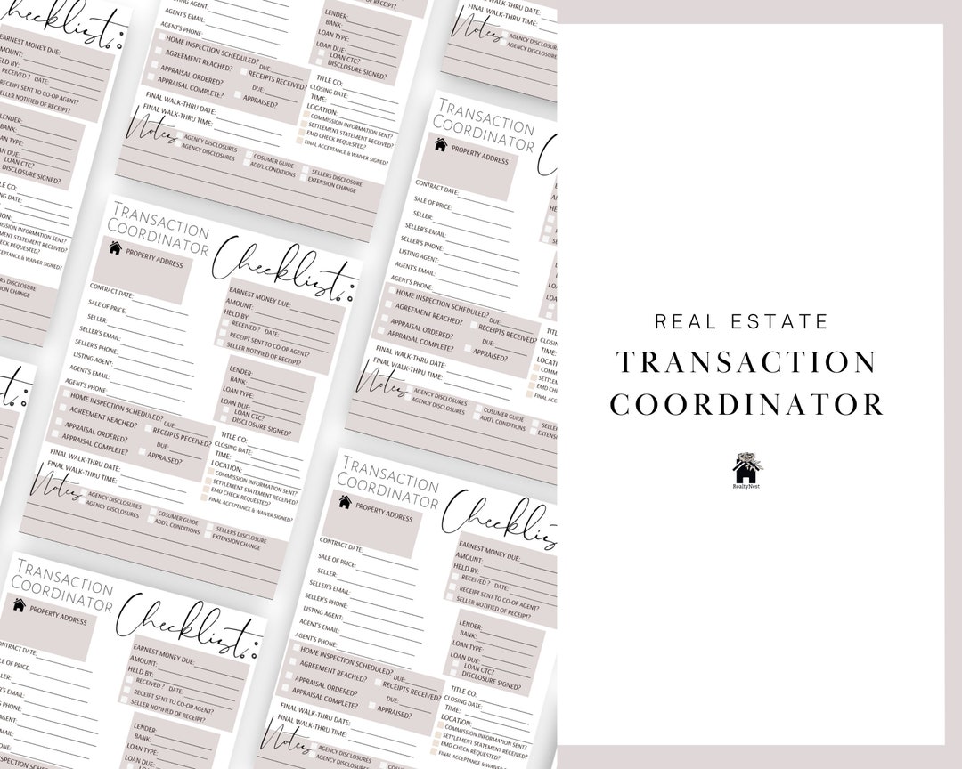 Transaction Coordinator Checklist Canva Template Instant Download ...
