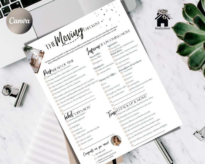 Real Estate Moving Checklist Realtor Moving Guide Printable | Etsy