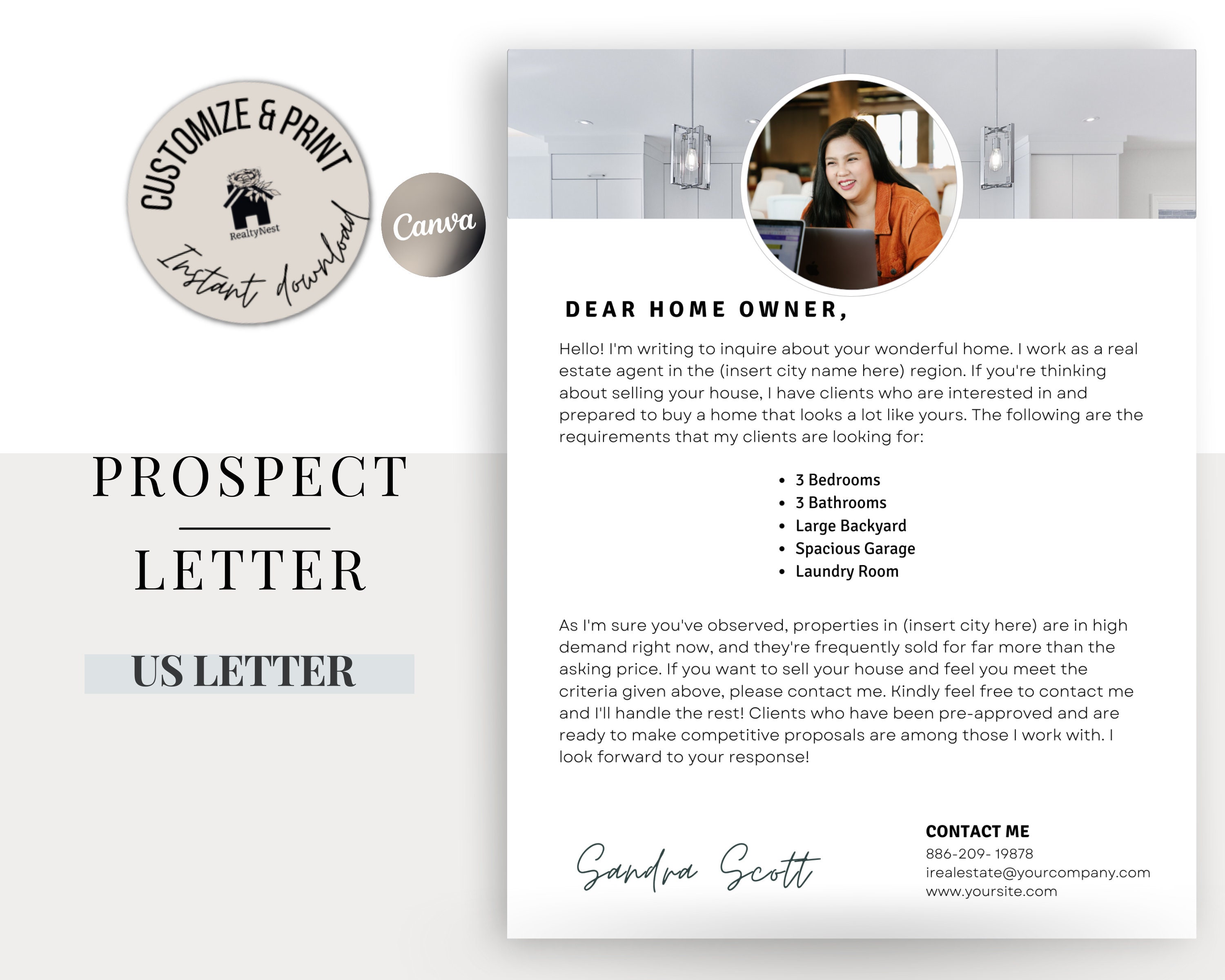 Real Estate Prospect Letter Canva Template Real Estate Agent Editable ...