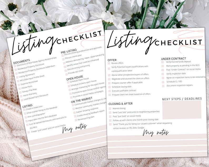 Editable Realtor Listing Checklist Real Estate Transaction - Etsy