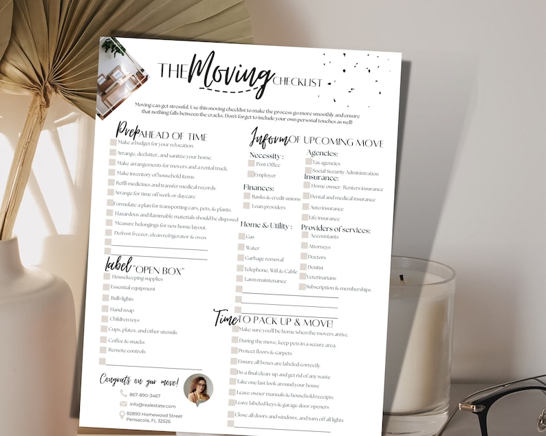Real Estate Moving Checklist Realtor Moving Guide Printable | Etsy