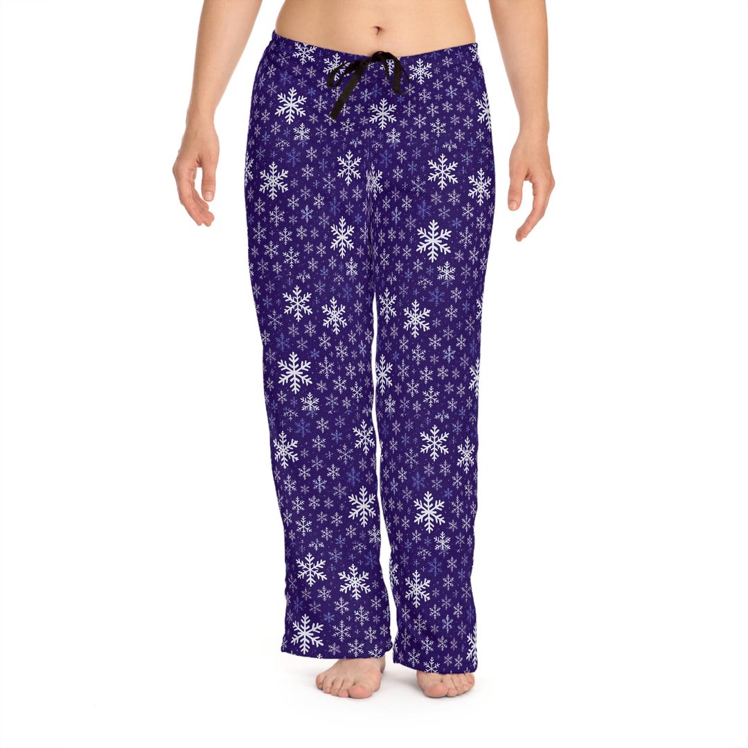 White Snowflakes Pattern Pajama Pants | Purple Snowflake Lounge Pants ...